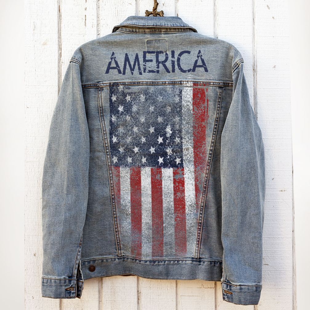 America with Rustic American Flag Denim Jacket – God Country Kin
